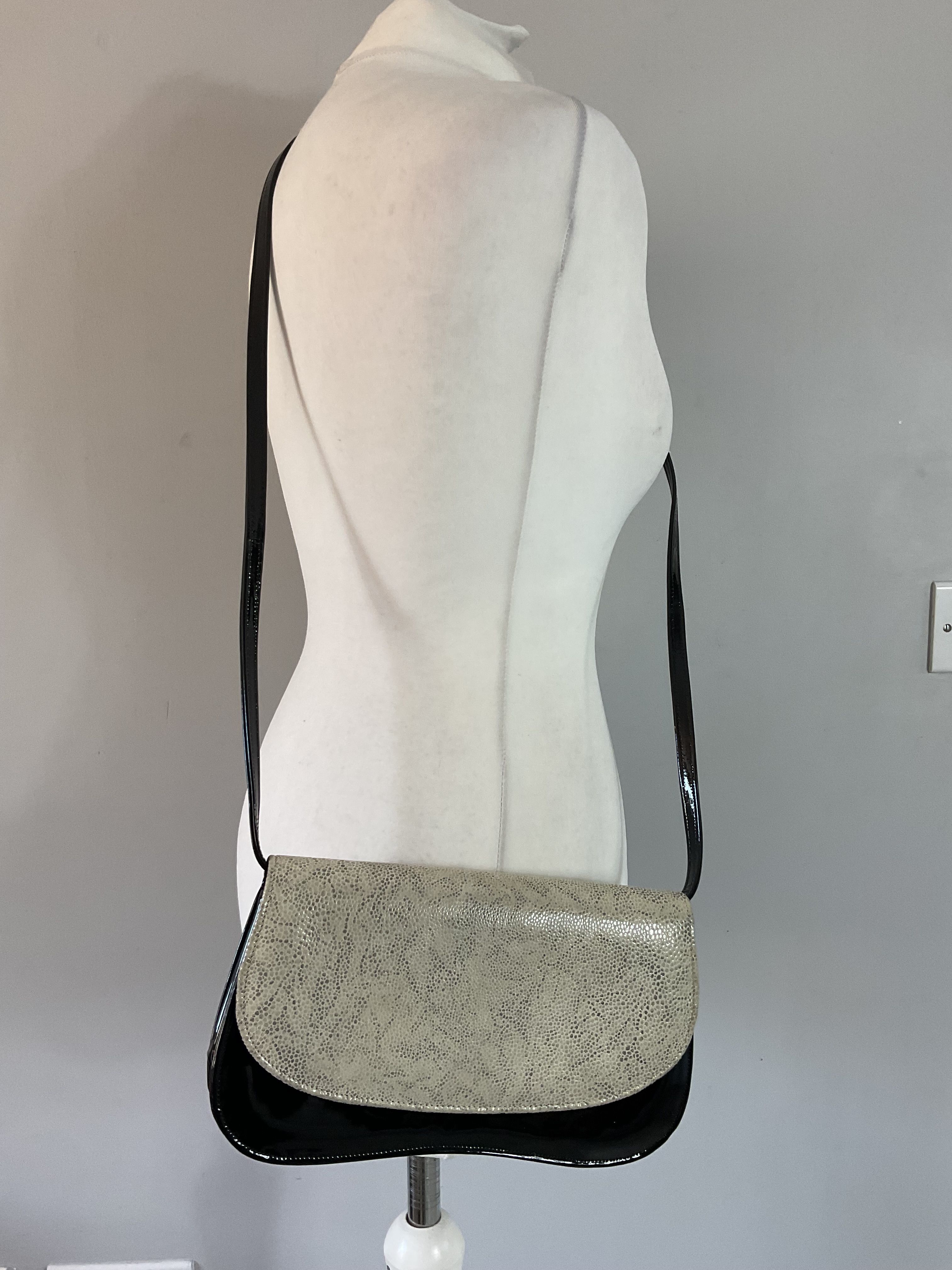 Van Dal black patent leather grey detail detachable shoulder strap bag ...