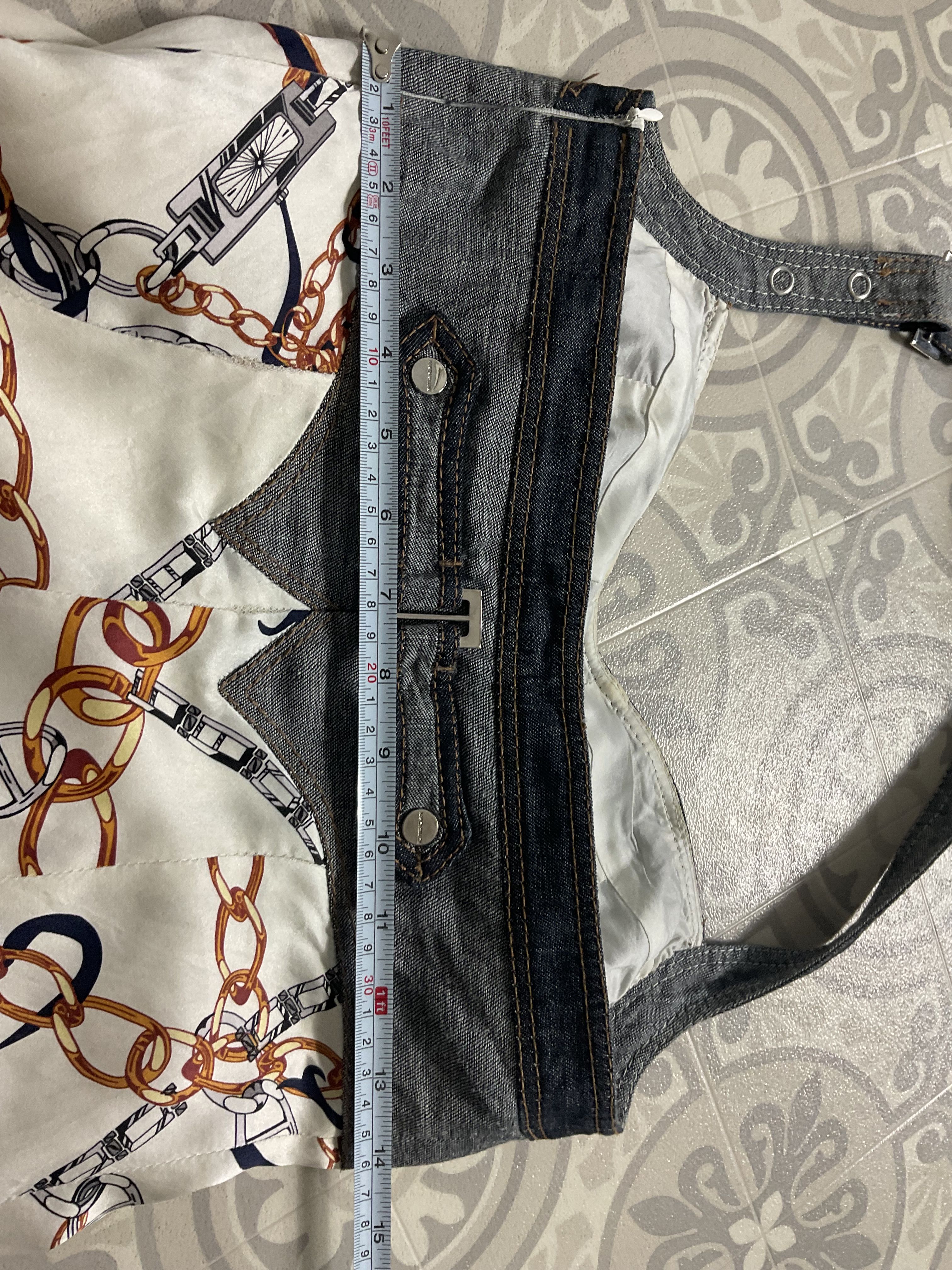 VTG 90s Y2K Karen Millen mini dress denim trim chain pattern silk satin ...