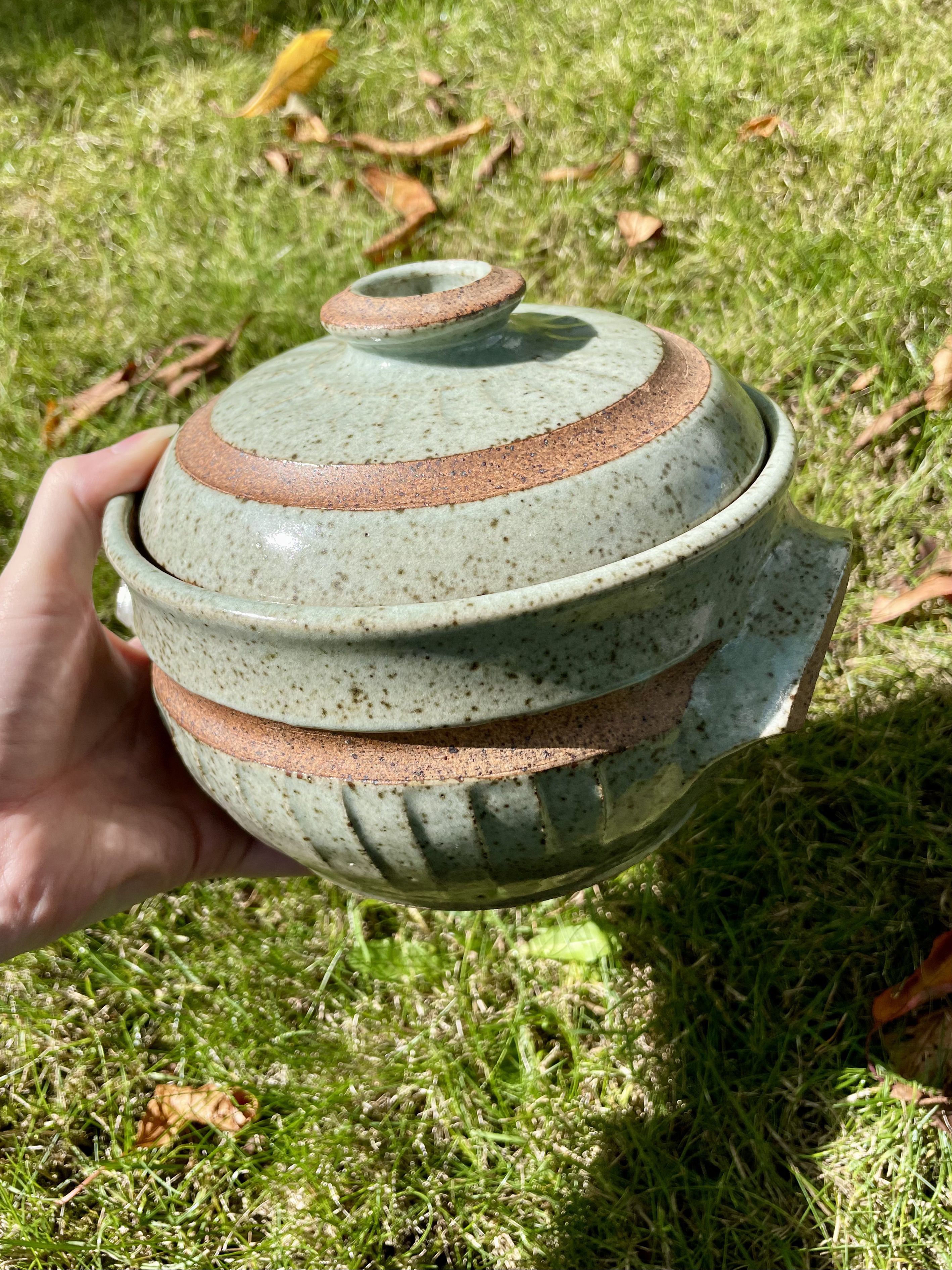 Large Casserole Stew Pot - Studio Pottery - Green & Brown - Mid Century ...