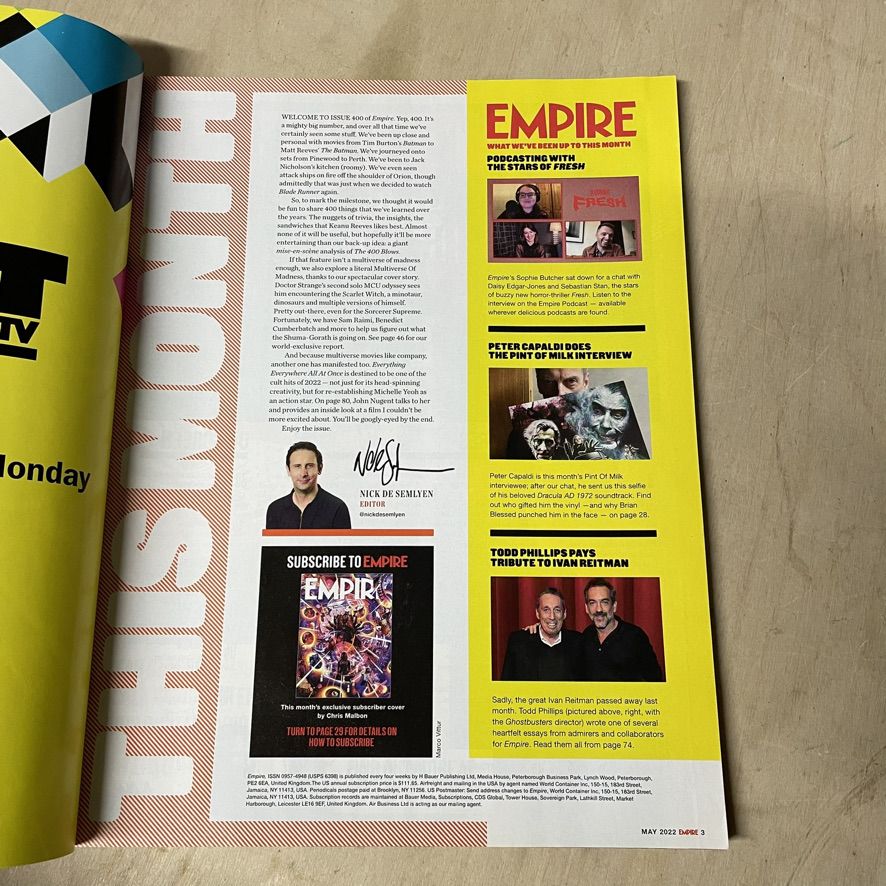 EMPIRE MAGAZINE ISSUE 400 May 2022 Dr Strange w/Subscriber Cover £3.00 ...