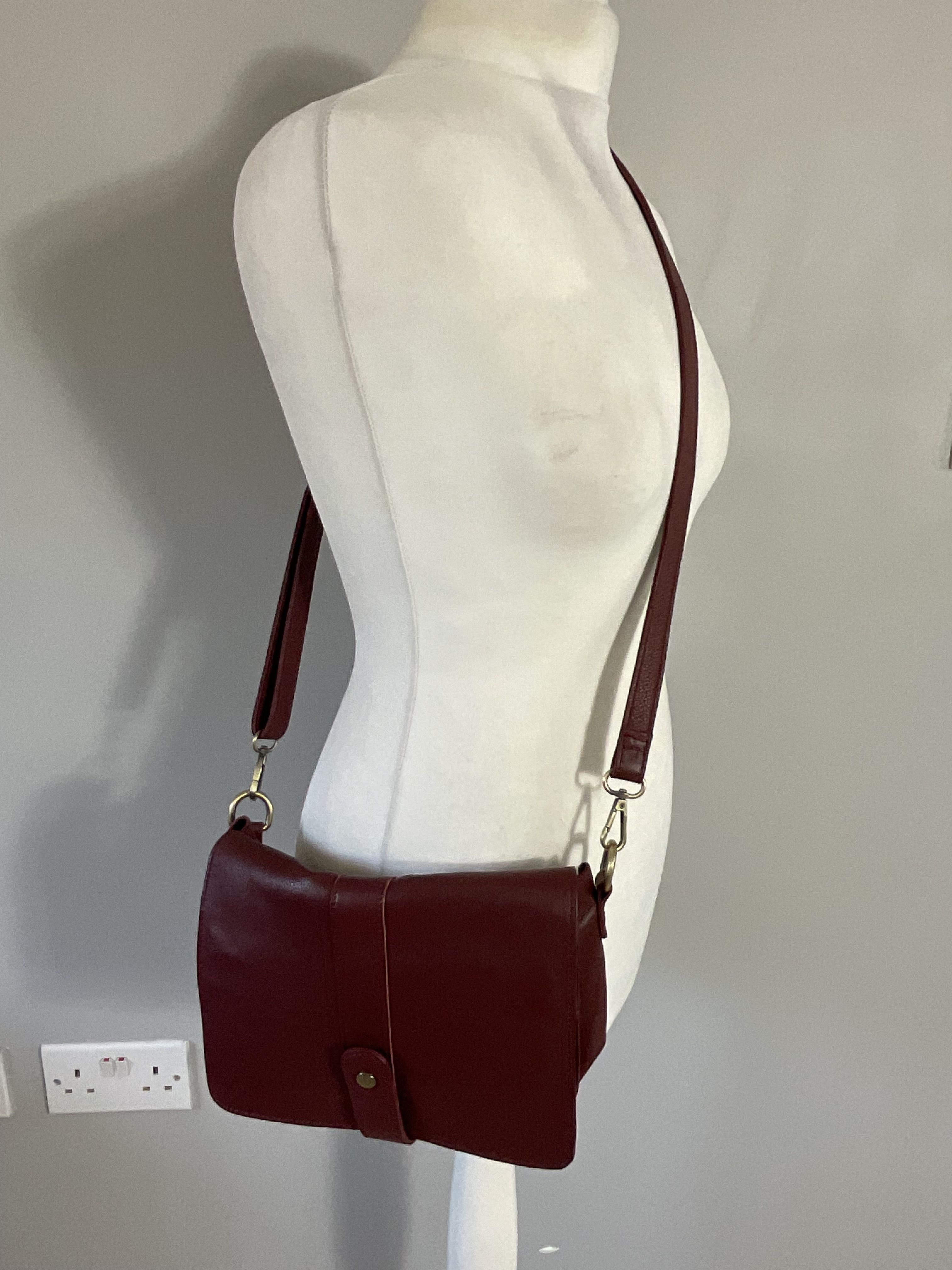 Closet crossbody messenger bag red real leather gold tone metal detail ...