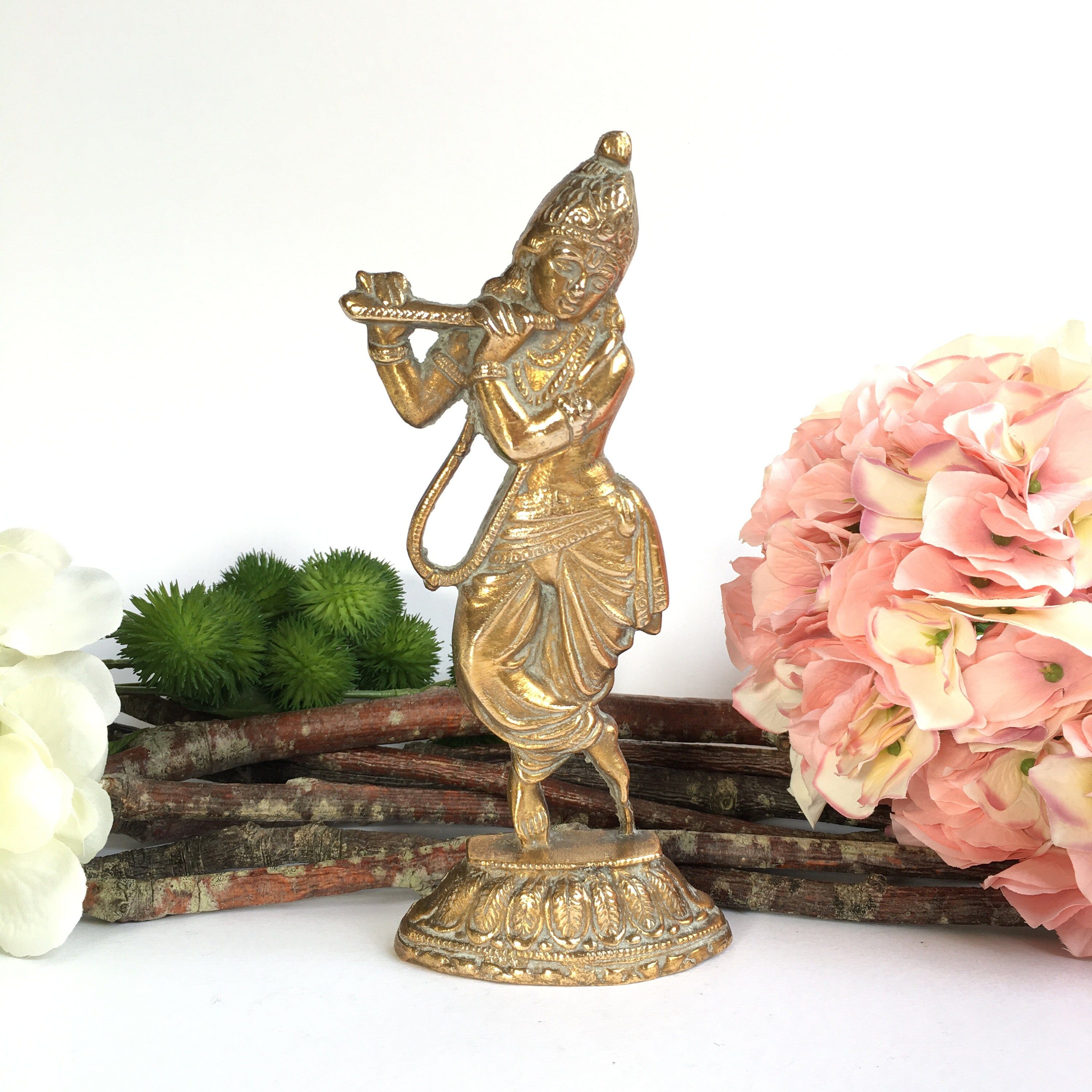 Vintage Brass Lord Krishna Statue Figurine Hindu God for Temple Mandir ...