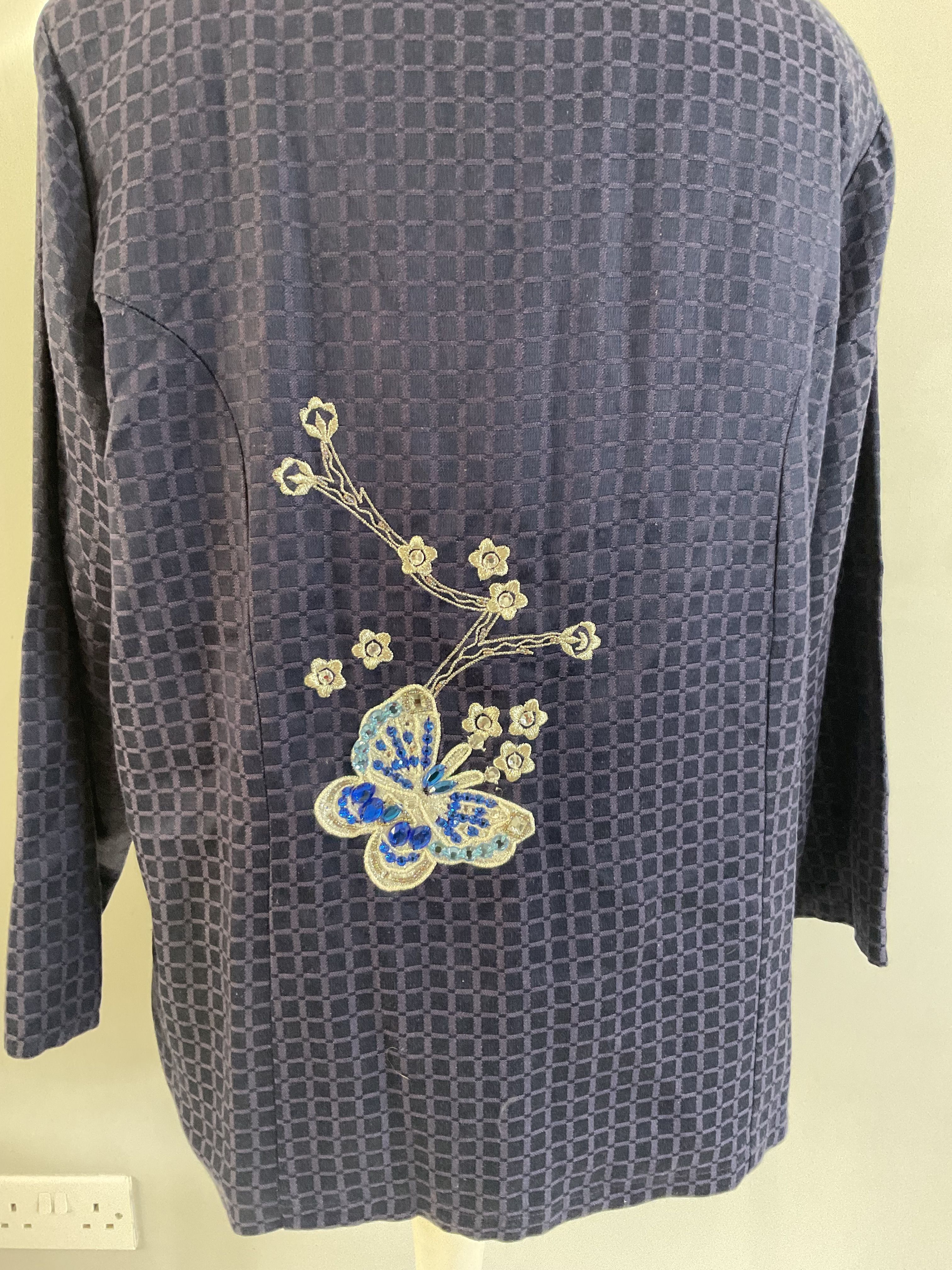 VTG Indigo bazer jacket moon navy blue silver butterfly embroidery XL ...